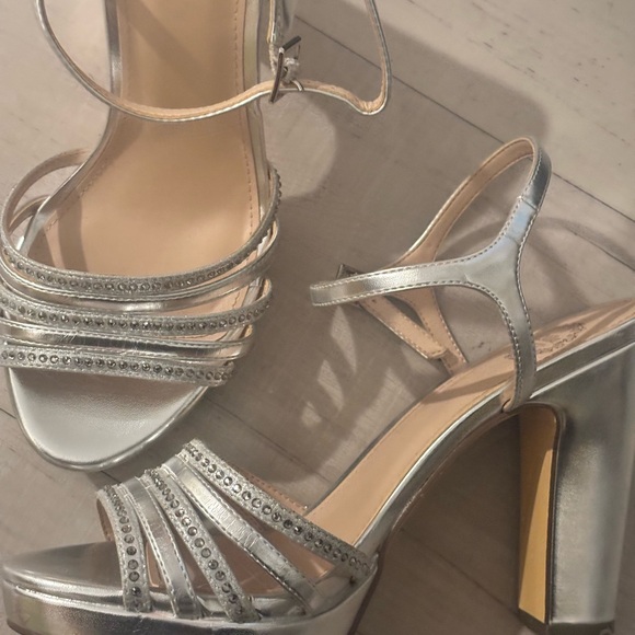 Shoes | Glamorous Silver Stiletto Heels With Rhinestone Straps | Poshmark